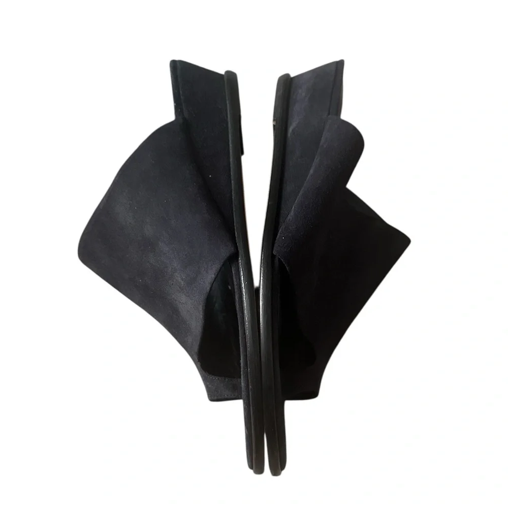 Vince | Shoes | Vince Darla Navy Blue Suede Low Heel Peep Toe Wedge ...